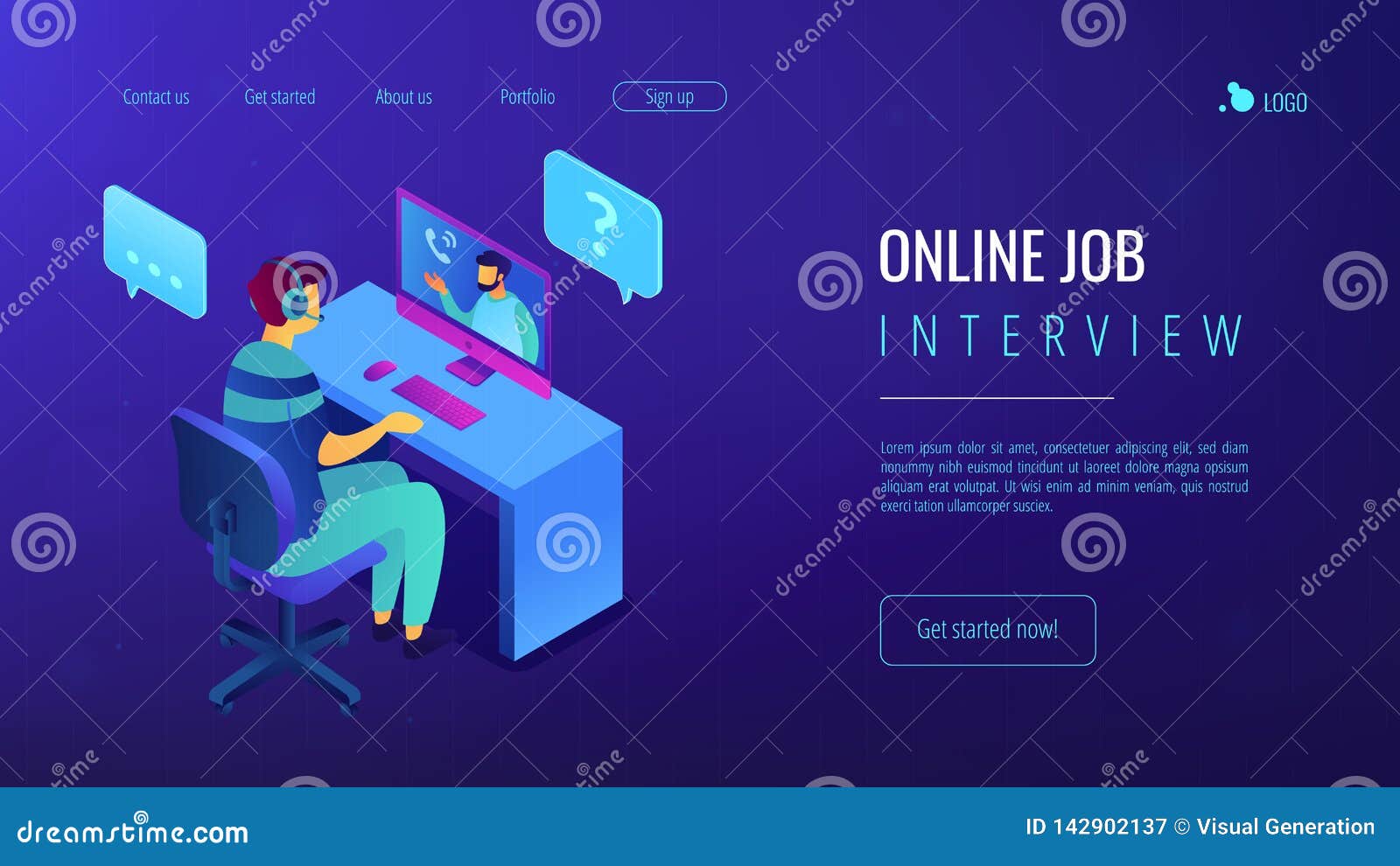 Online Job Interview Isometric 3D Landing Page. Stock Vector ...