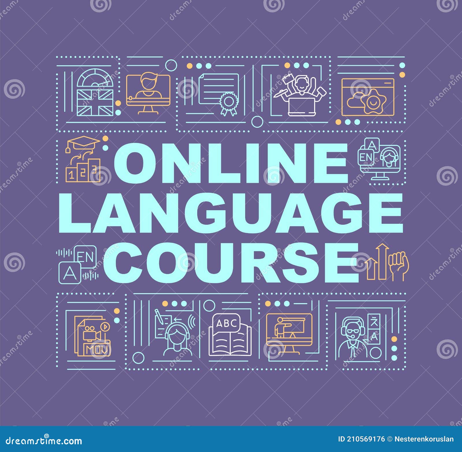 Online Language Course Word Concepts Banner Stock Vector - Illustration ...