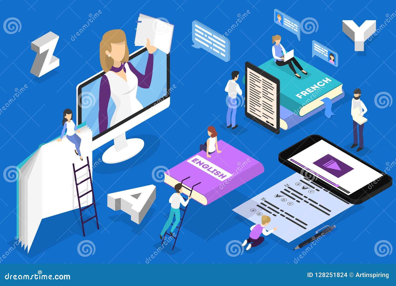 Online Language Courses Concept. Study Foreign Languages Stock Vector ...