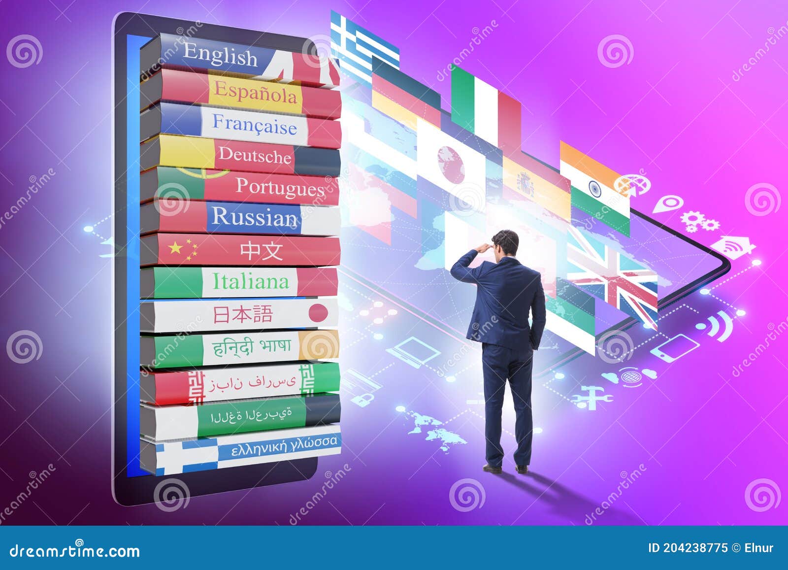 Online Language Learning with Businessman Stock Image - Image of device ...