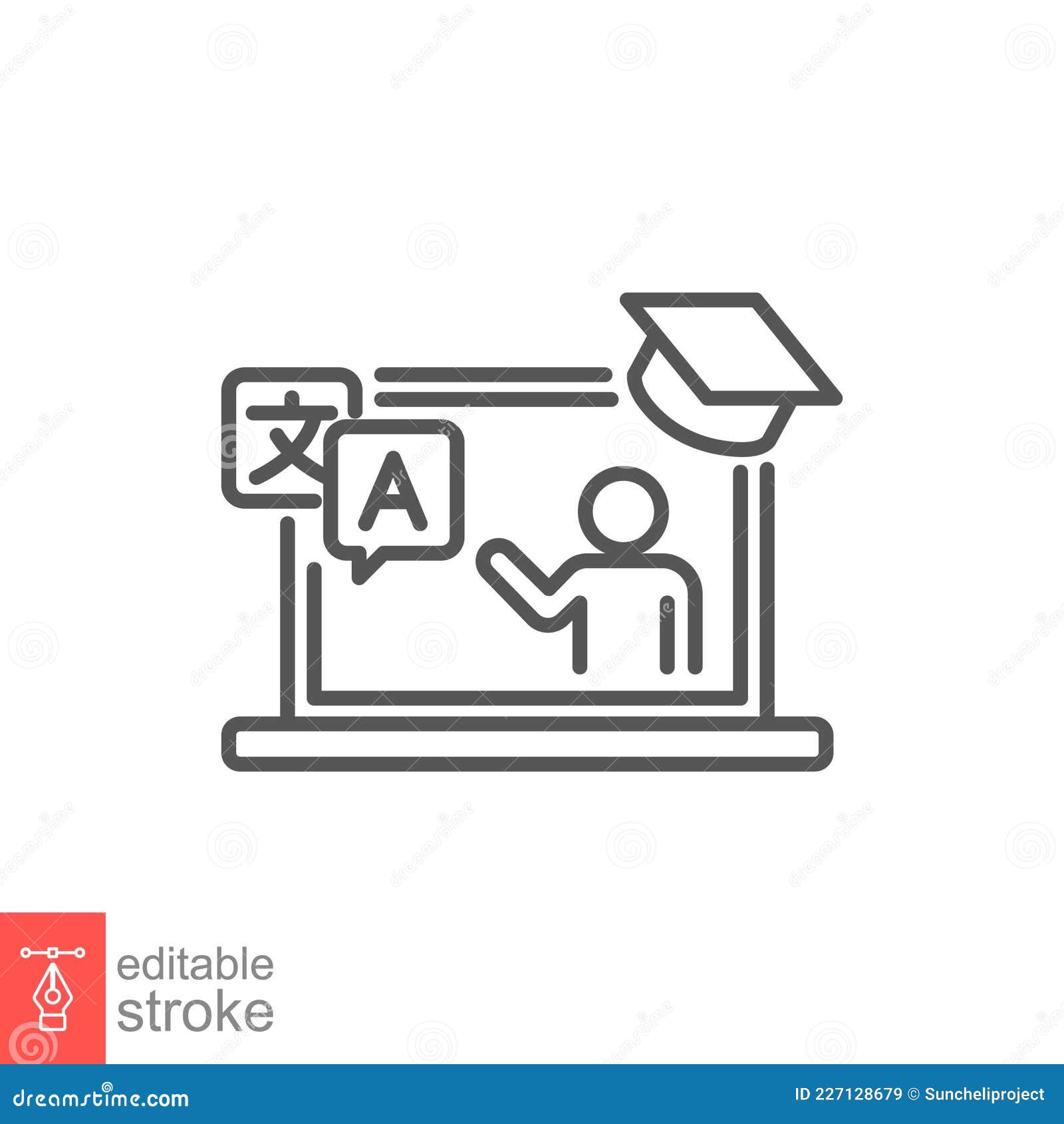 Online Language Tutoring Outline Icon. Virtual Learning Foreign ...