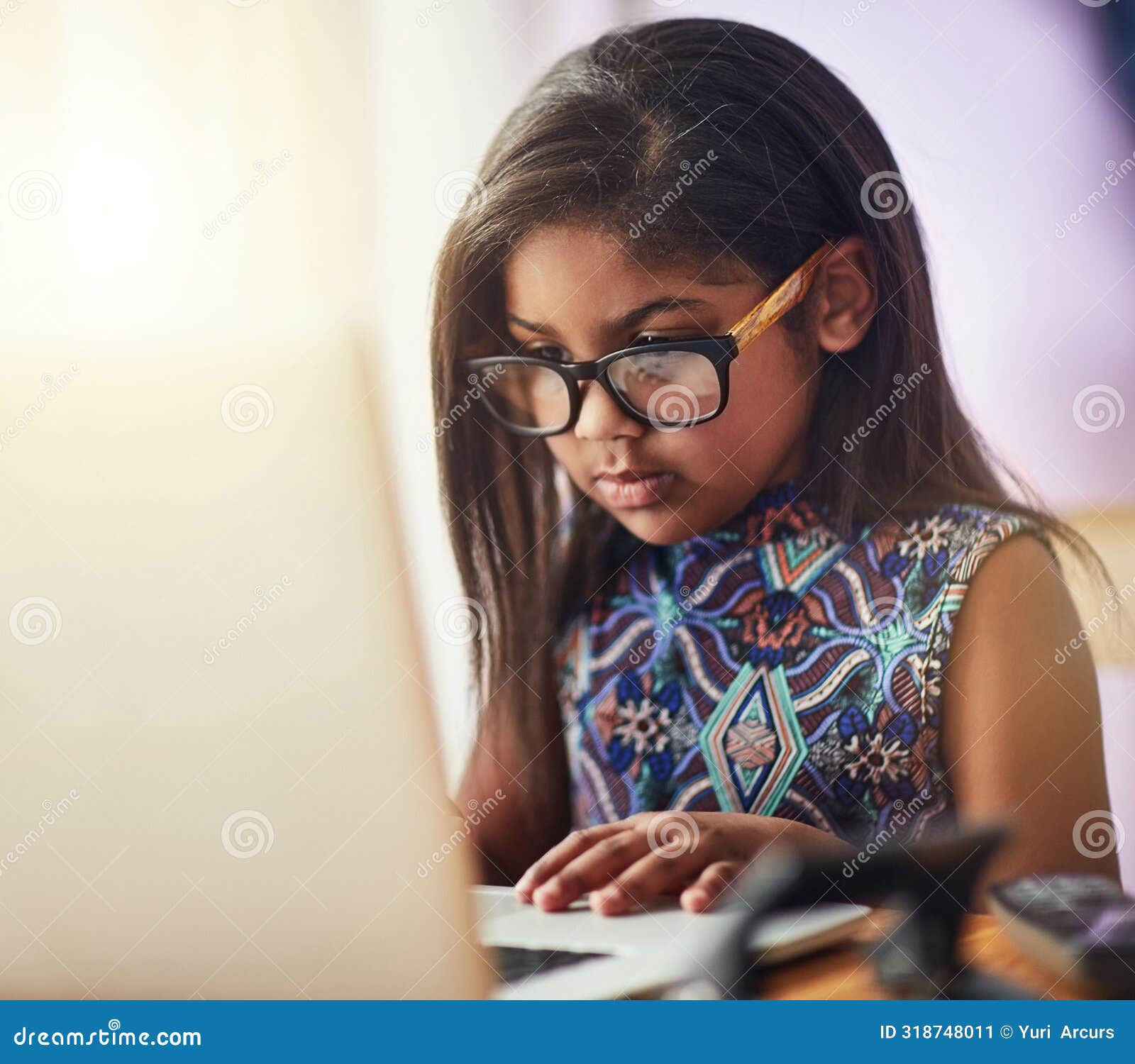 Online, Laptop and Kid in Home School for Education, Studying Math and Remote Elearning. Child ...