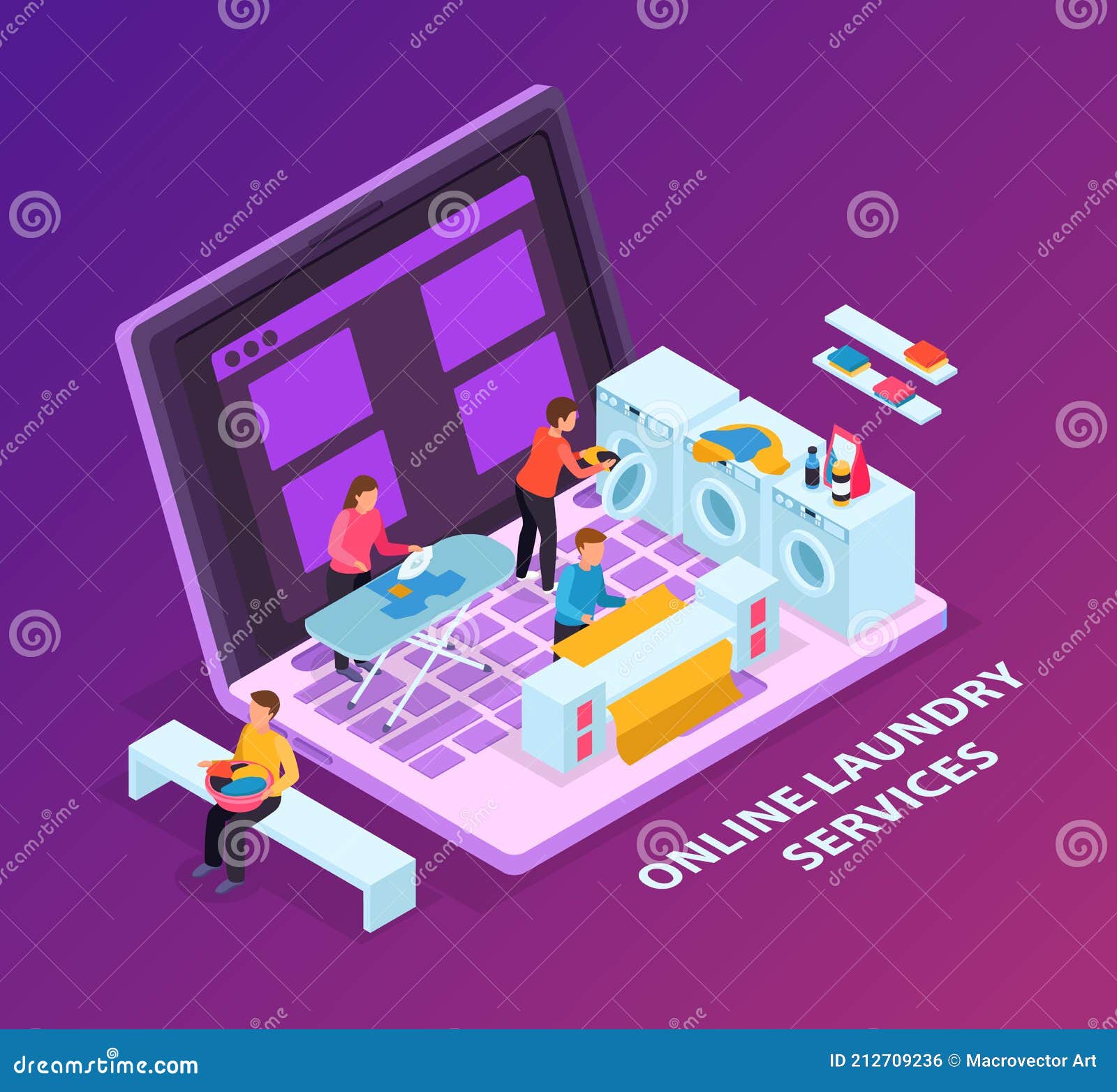 Online Laundry Isometric Background Stock Vector - Illustration of ...