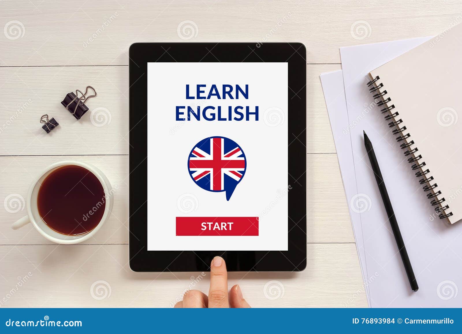 Online Learn English Concept on Tablet Screen with Office Object Stock ...