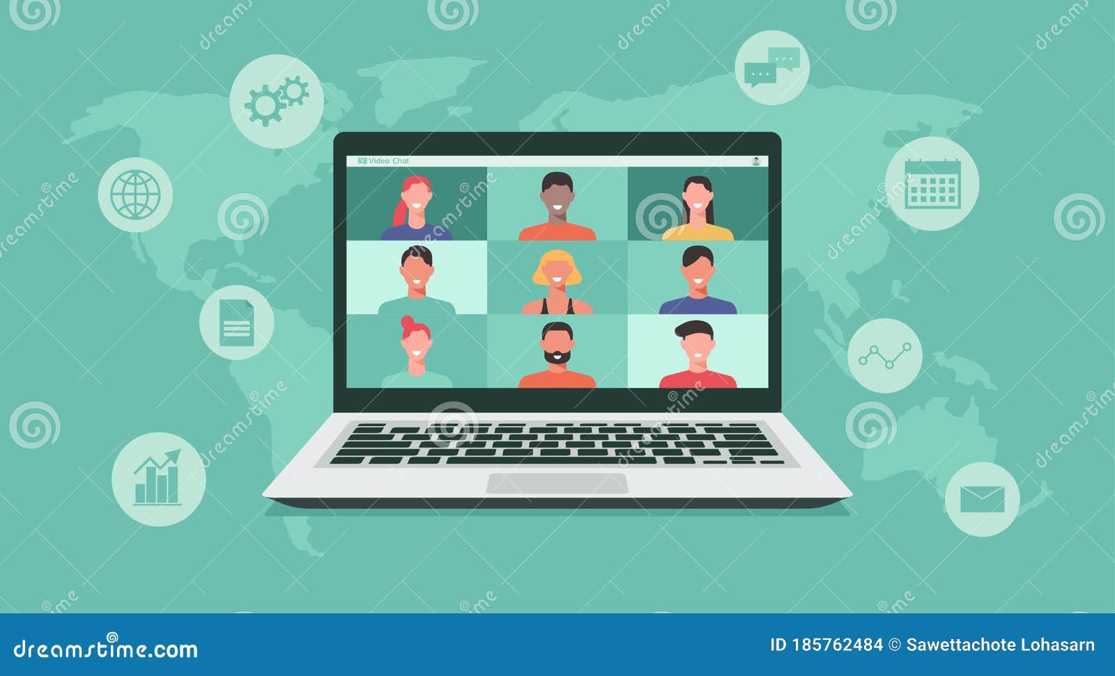 People All Around the World Video Conferencing Online Together on ...