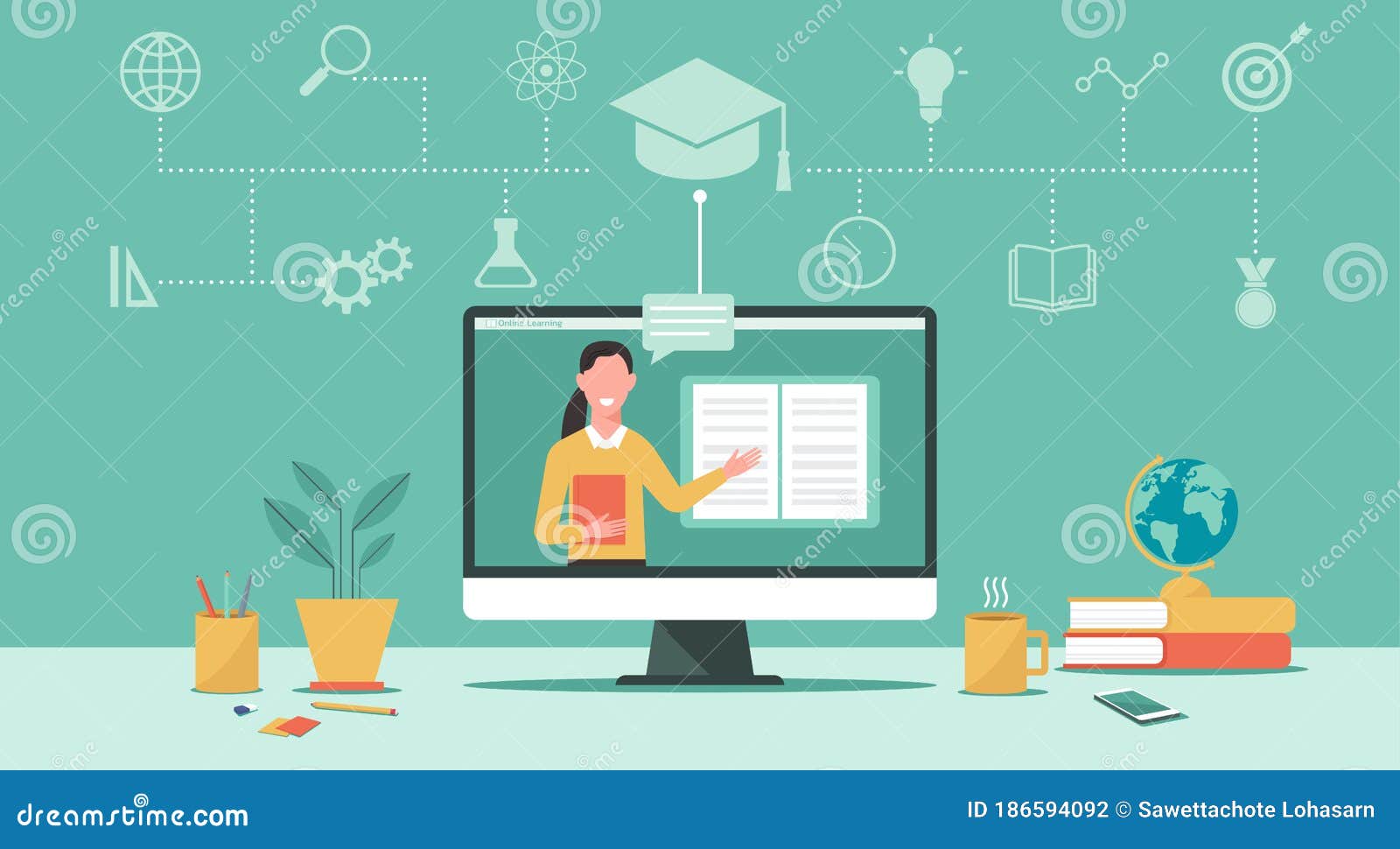 E-learning, Online Education And Virtual Classroom Cartoon Vector ...