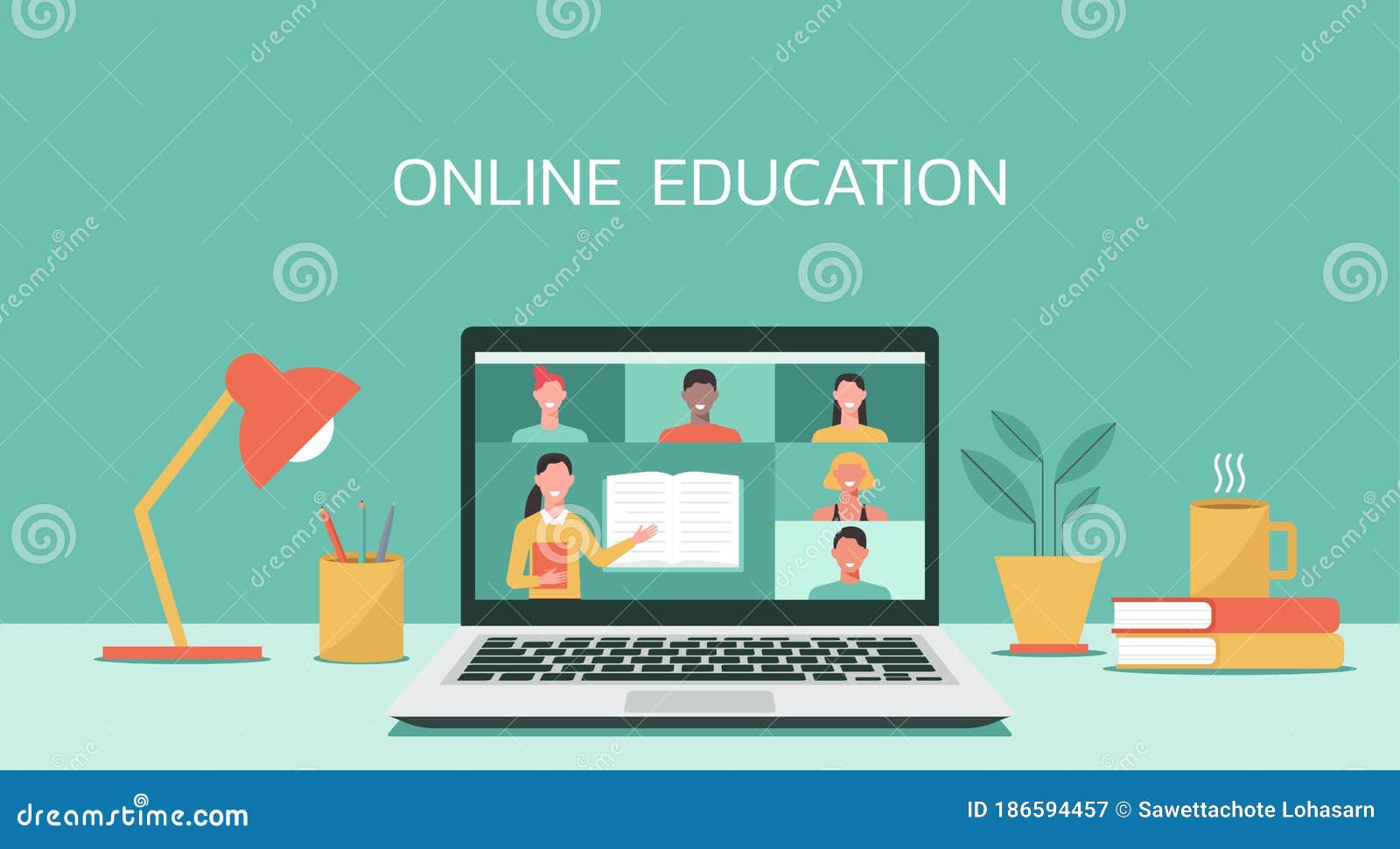 E-learning, Online Education, Teacher Teaching Students on Laptop Stock ...