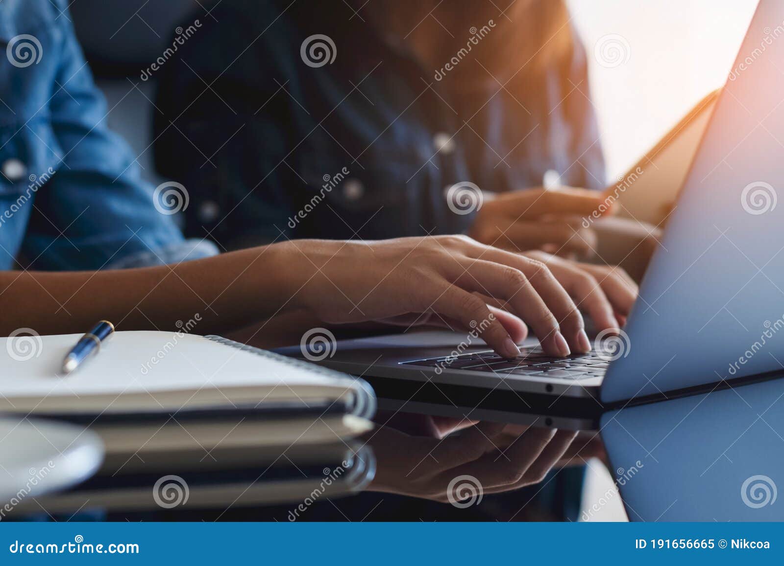 Two Business Women or Student Make Online Learning and Work on Laptop ...