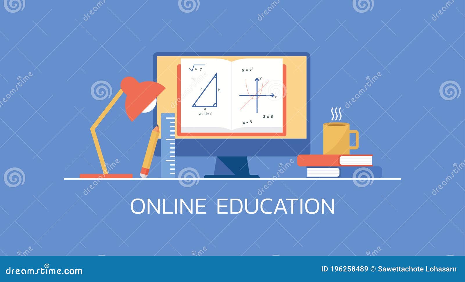 Online Education Concept, Distance Mathematics Learning on Computer ...