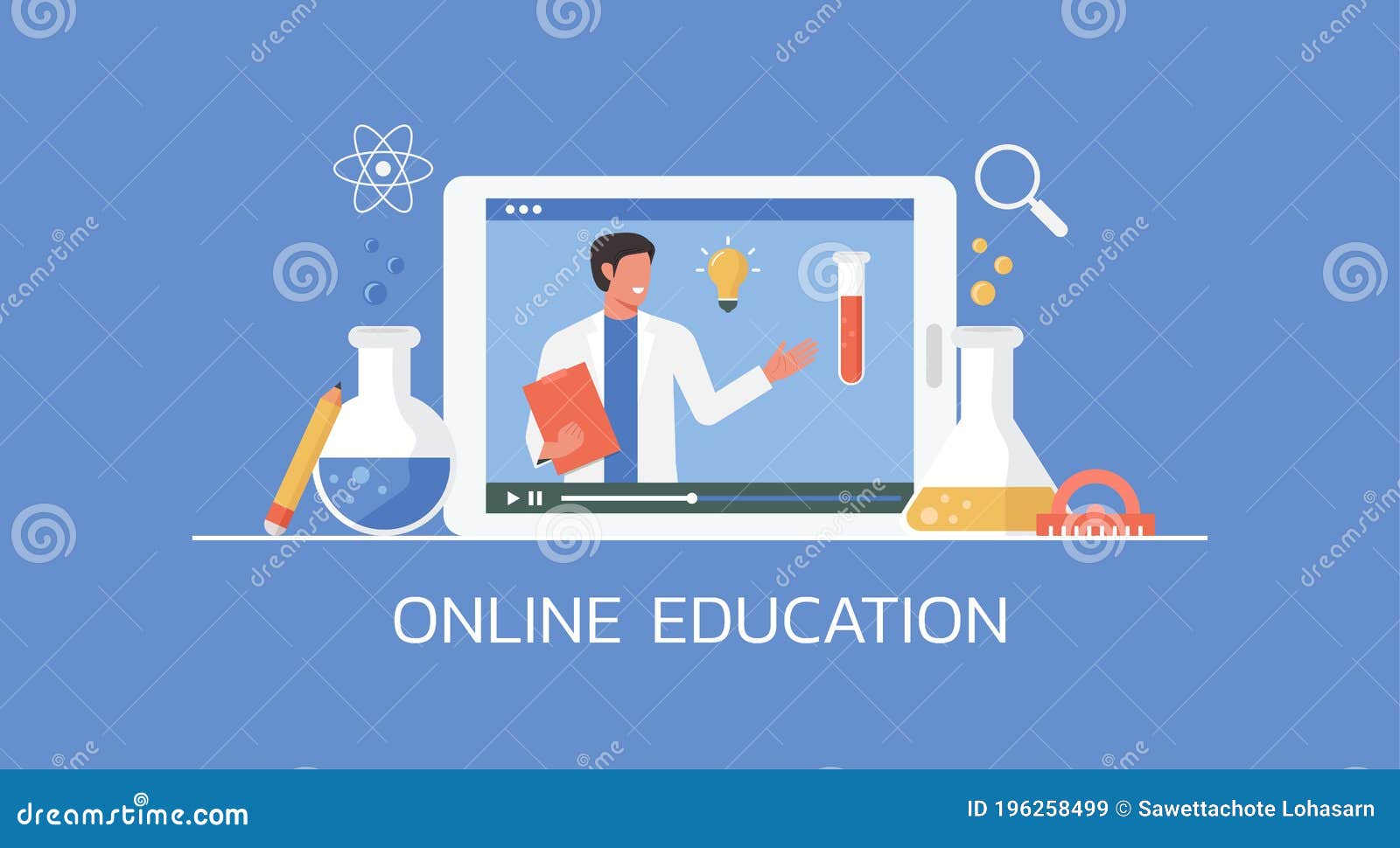 Professor Connecting Online Science Lesson Via Video Call on Digital ...
