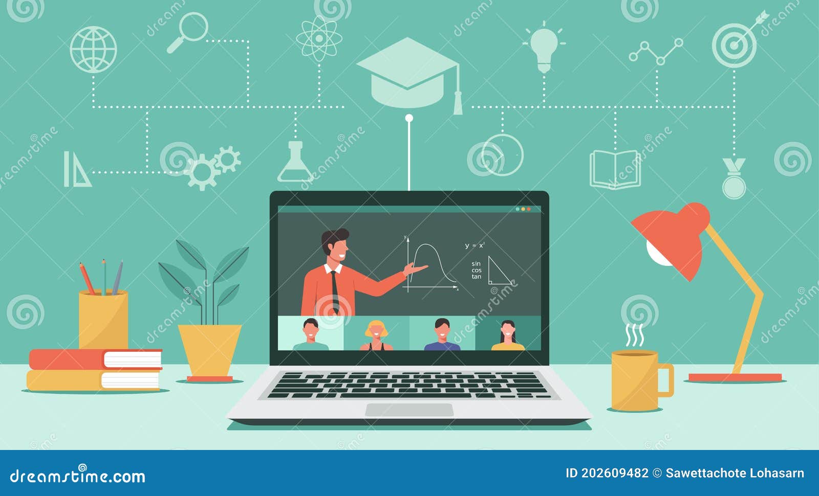 People Learning Online Together at Home Via Teleconference, Video ...