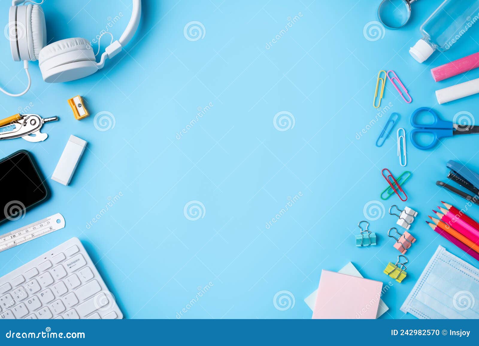 Online Learning and Back To School Design Concept. Top View of Student ...