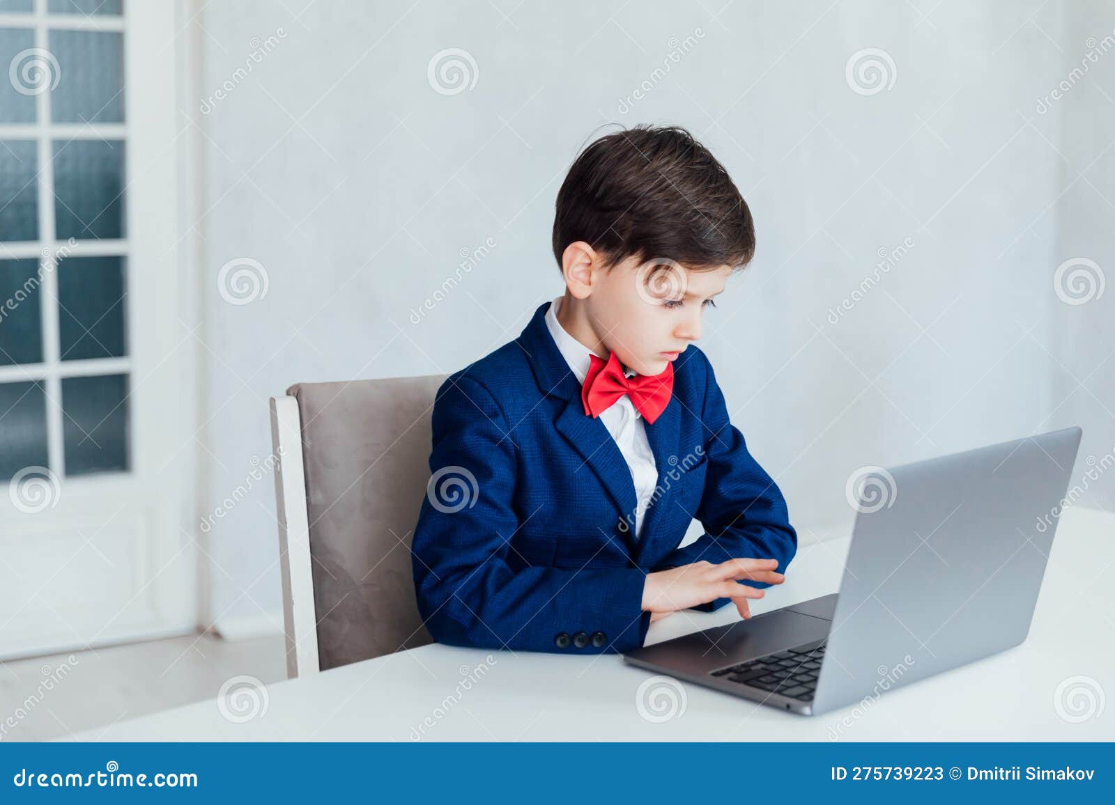 Online Learning Boy at the Computer in the Classroom Stock Image ...