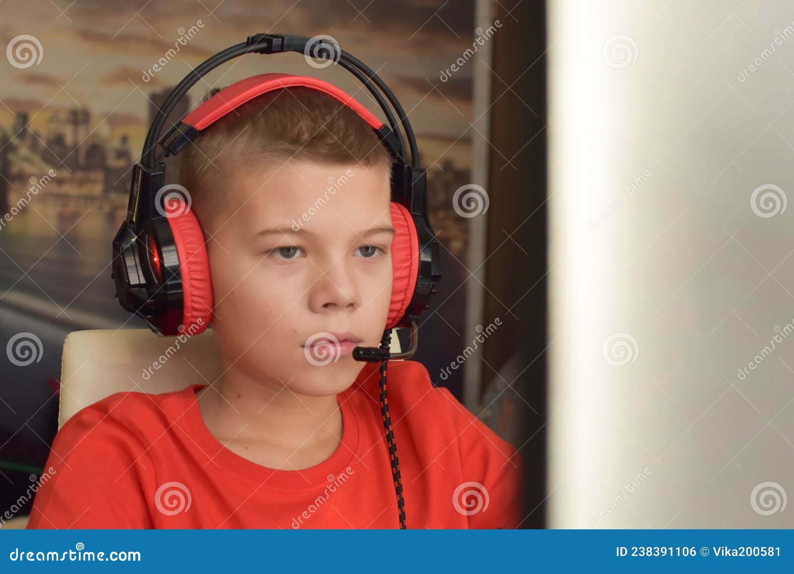 Online Learning. Boy is Playing an Online Game on Internet. Children`s ...