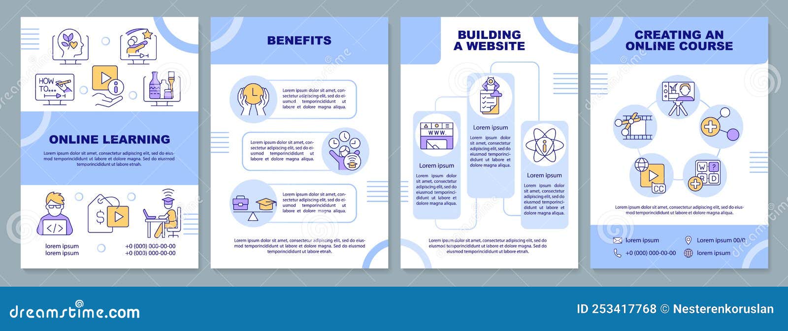 Online Learning Brochure Template Stock Vector - Illustration of study ...