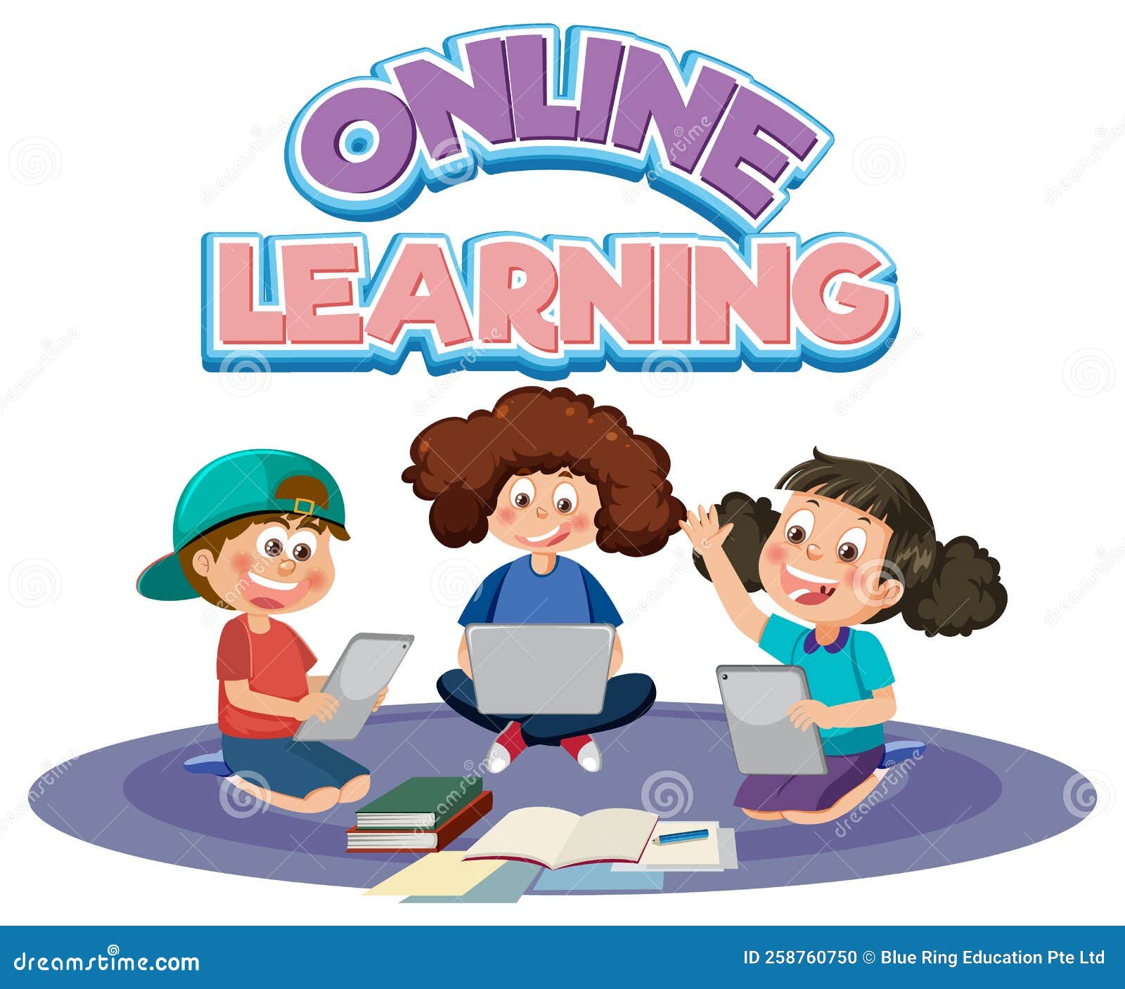 Online Learning with Children Using Tablet Stock Vector - Illustration ...