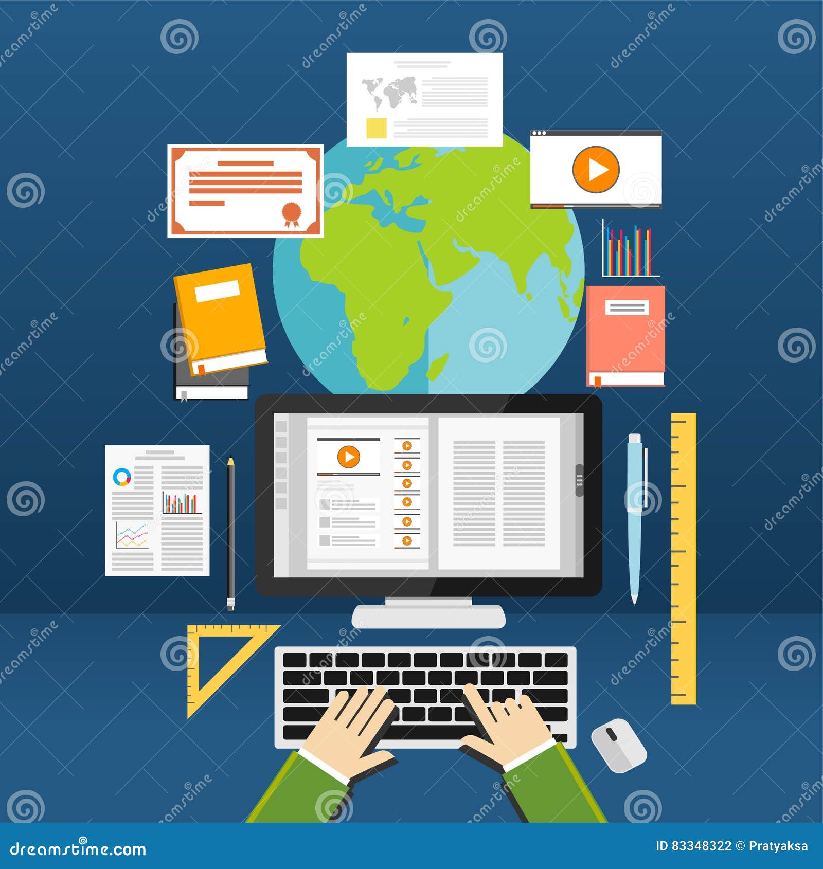 Online Learning. College Supplies Stock Vector - Illustration of class ...