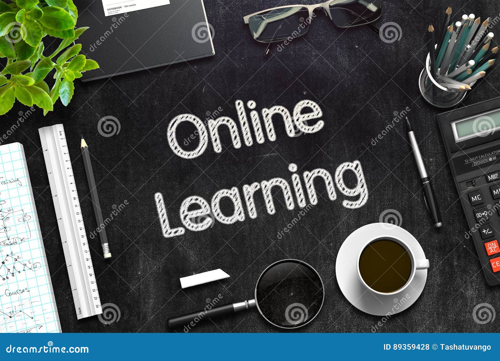 Online Learning Concept on Black Chalkboard. 3D Rendering. Stock ...