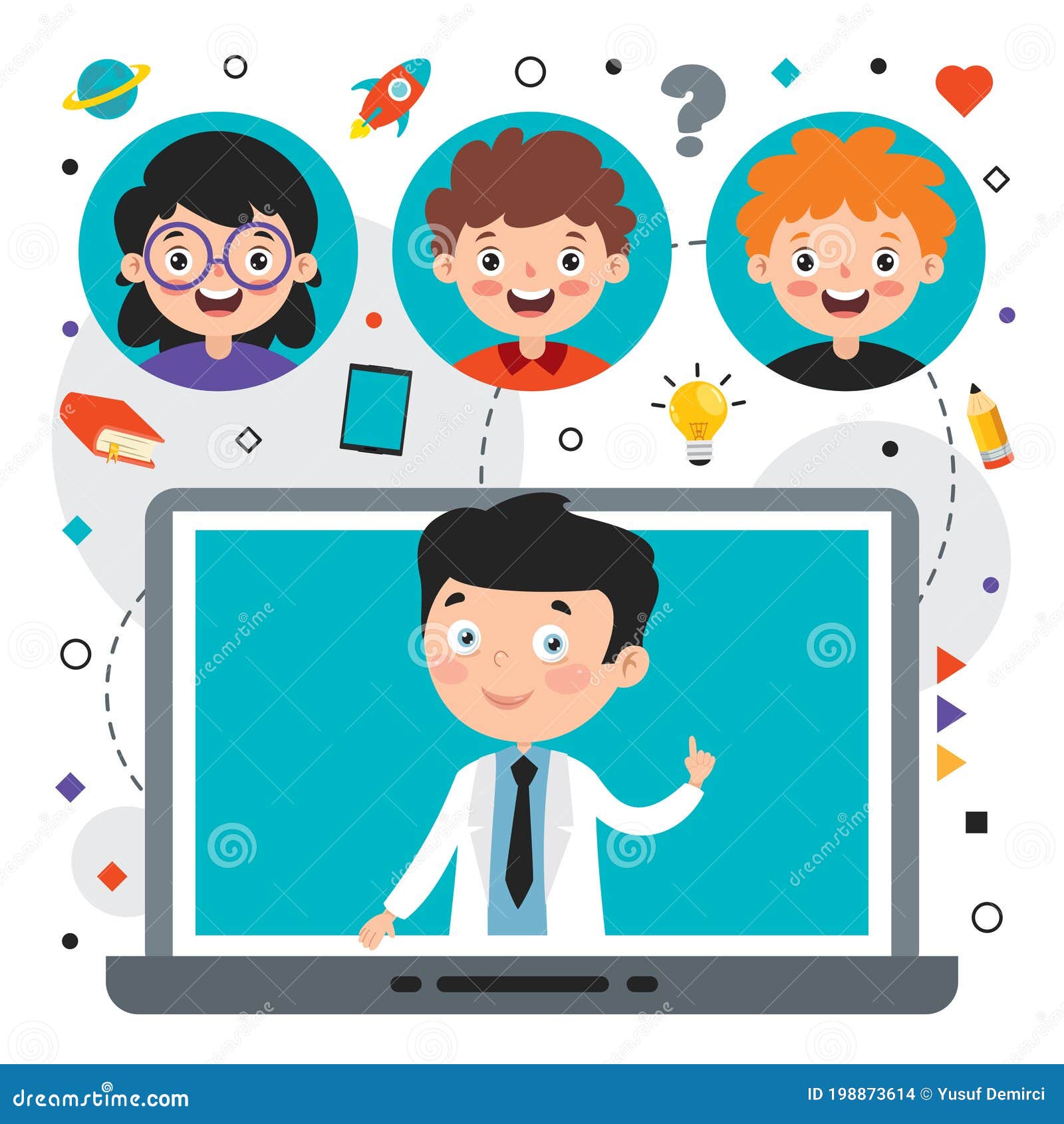 Online Learning Concept with Cartoon Character Stock Vector ...