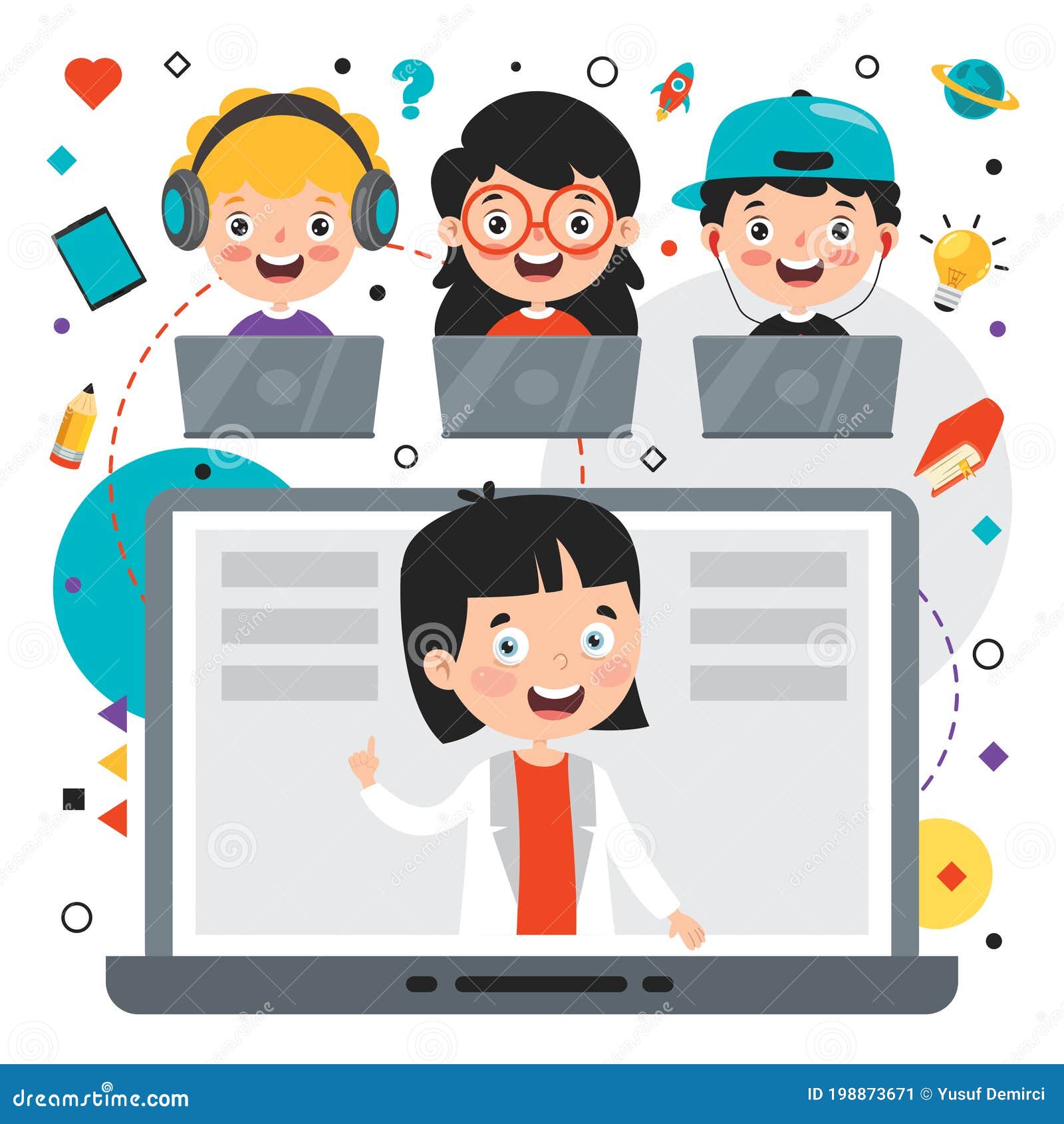 Online Learning Concept with Cartoon Character Stock Vector ...