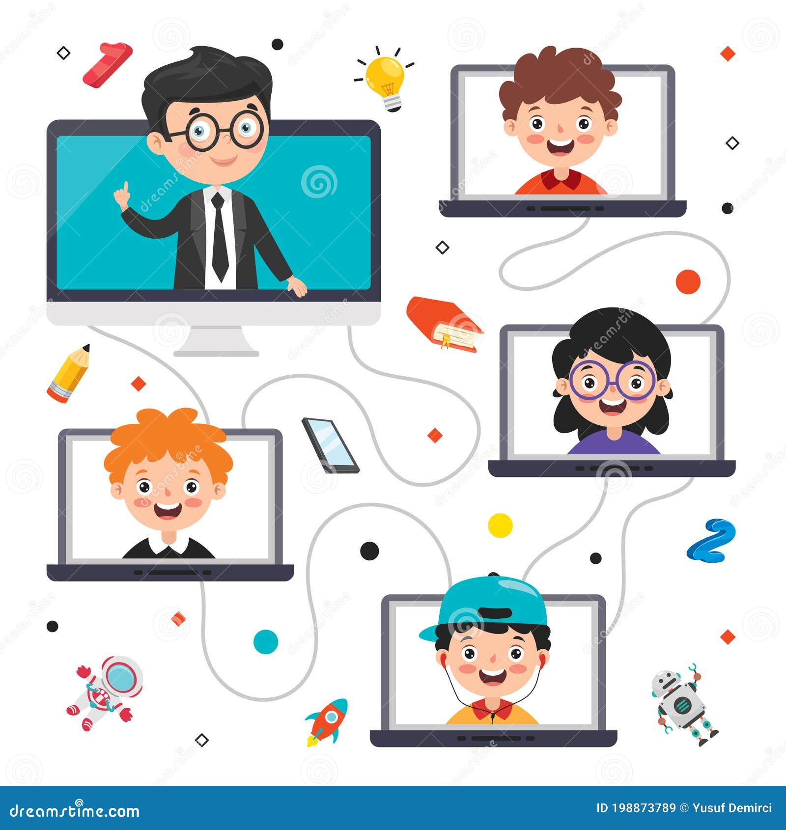 Online Learning Concept with Cartoon Character Stock Vector ...