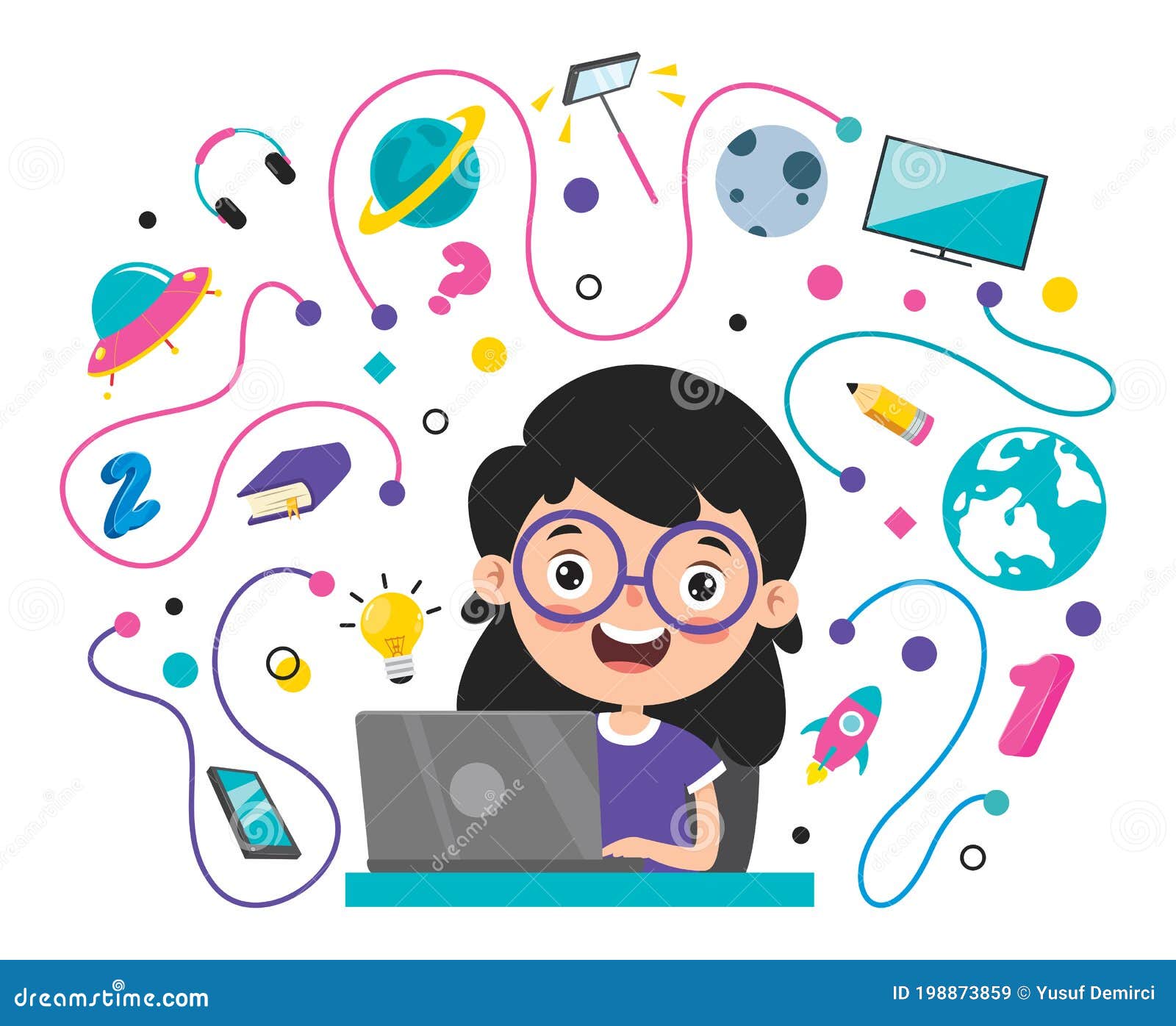 Online Learning Concept with Cartoon Character Stock Vector ...