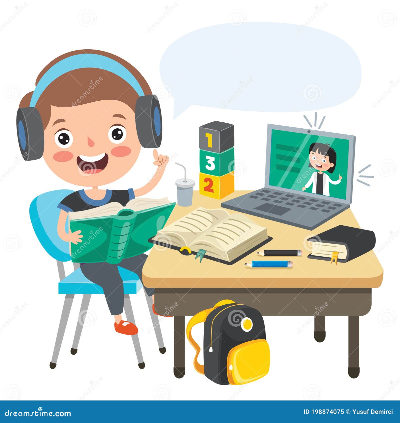 Online Learning Concept with Cartoon Character Stock Vector ...