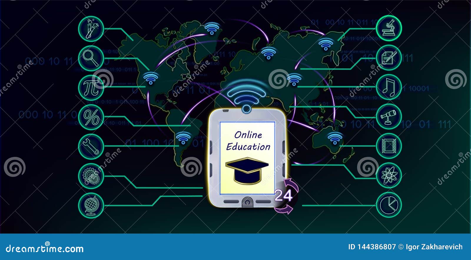 Getting Information through the Internet. Vector Neon Design Stock ...