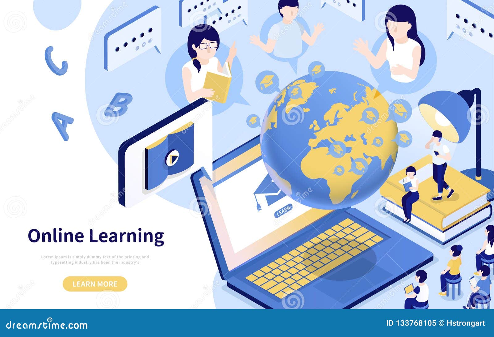 3d Isometric Online Learning Stock Vector - Illustration of globe ...