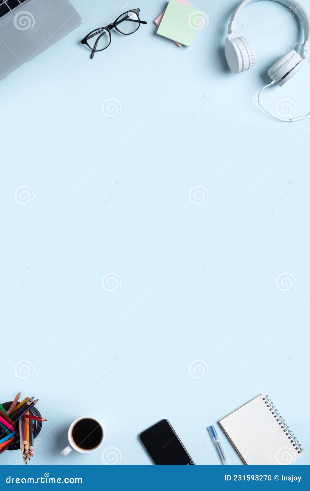 Online Learning Design Concept. Top View of Student Table with Computer ...