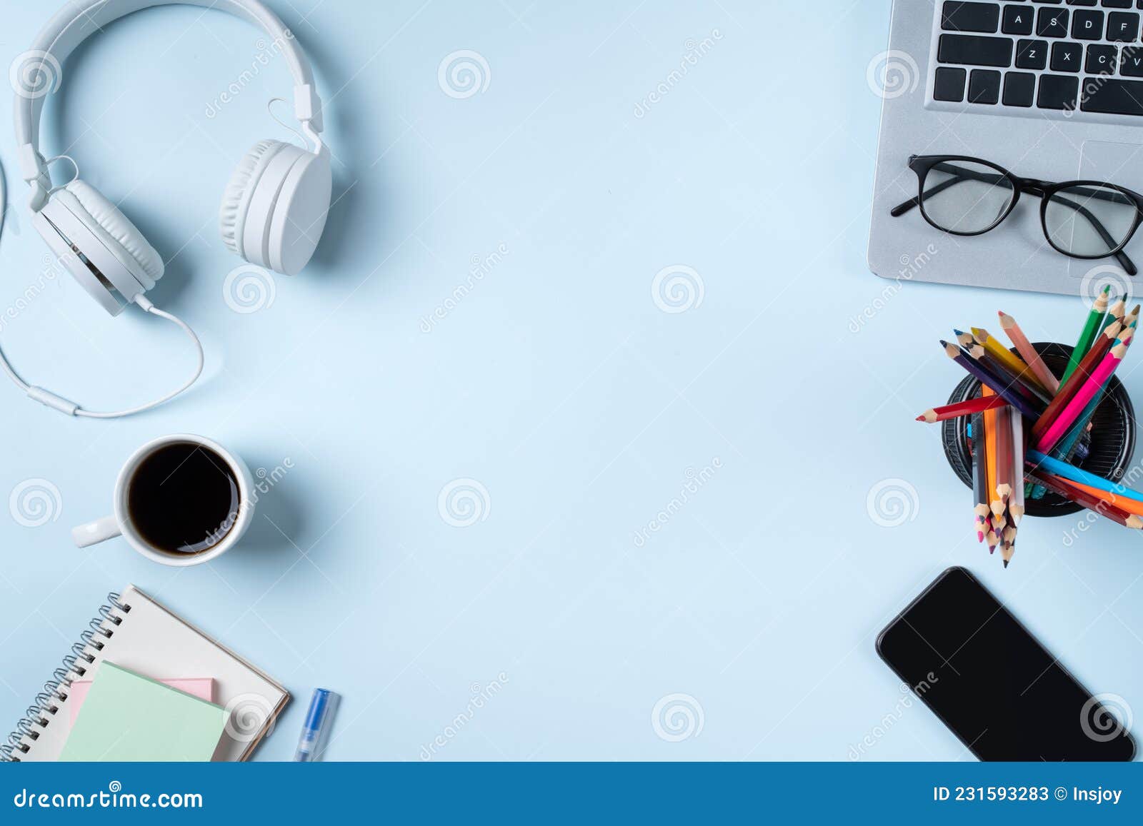 Online Learning Design Concept. Top View of Student Table with Computer ...