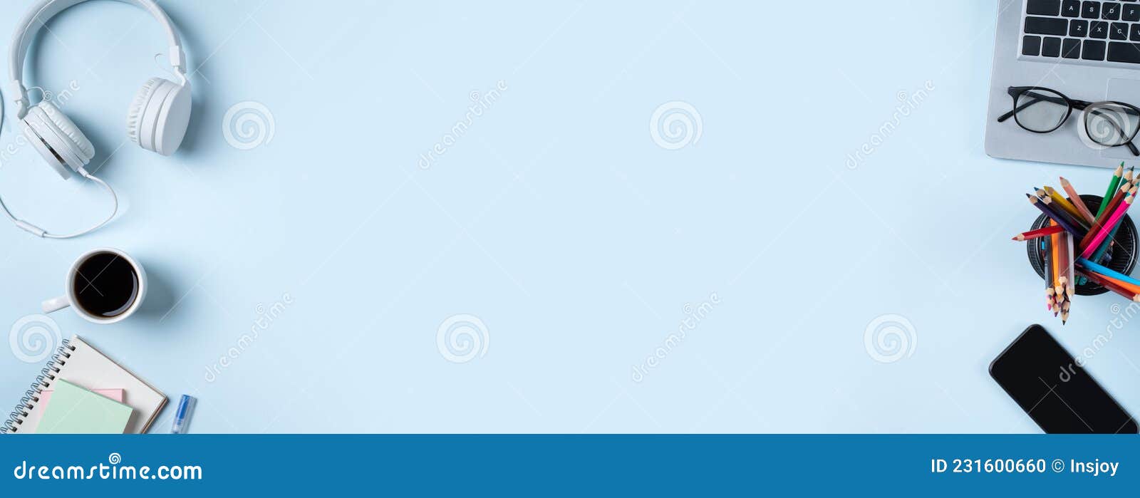 Online Learning Design Concept. Top View of Student Table with Computer ...