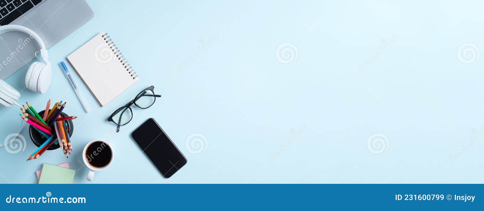 Online Learning Design Concept. Top View of Student Table with Computer ...