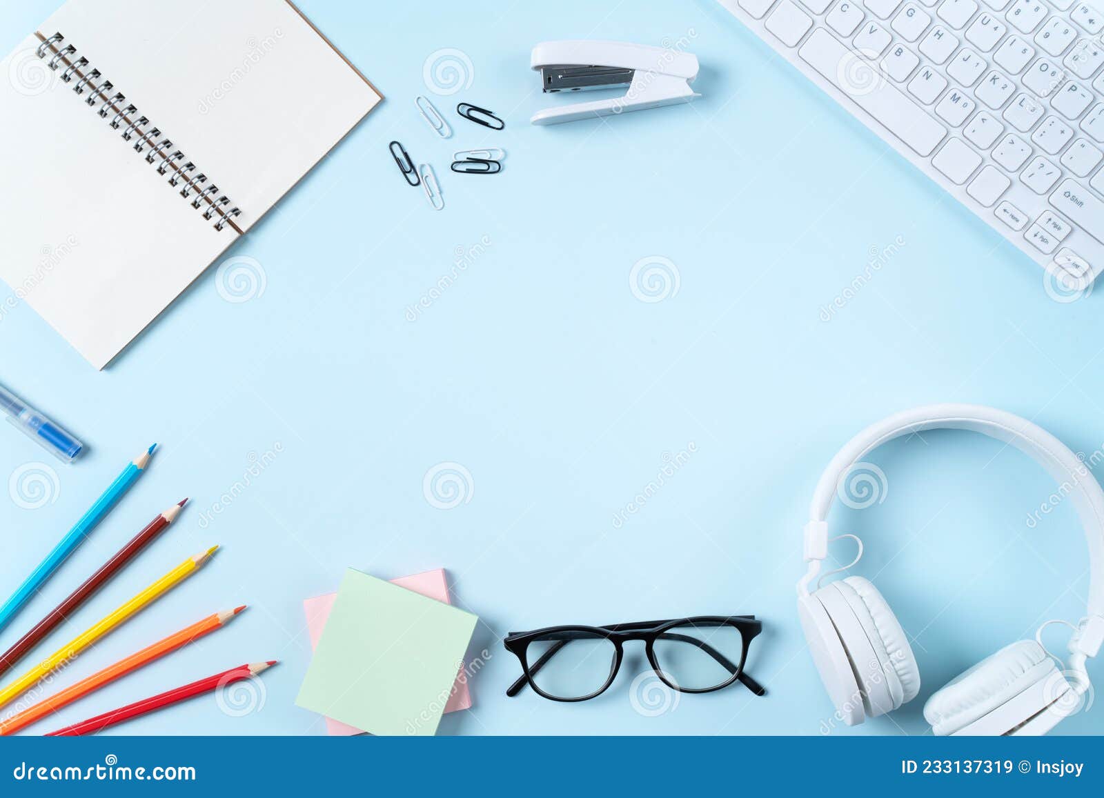 Online Learning Design Concept. Top View of Student Table with Computer ...