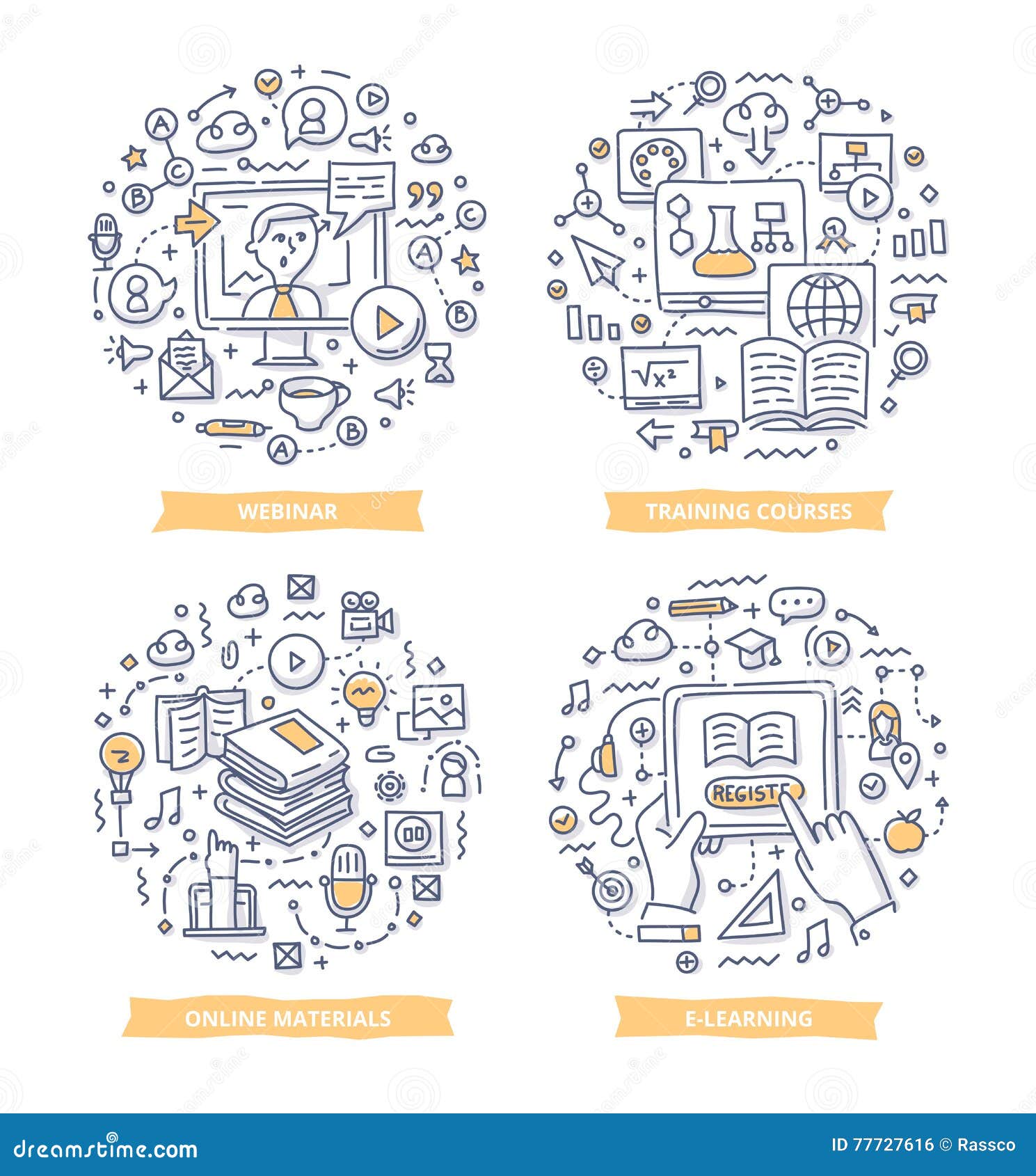 Online Learning Doodle Illustrations Stock Vector - Illustration of ...