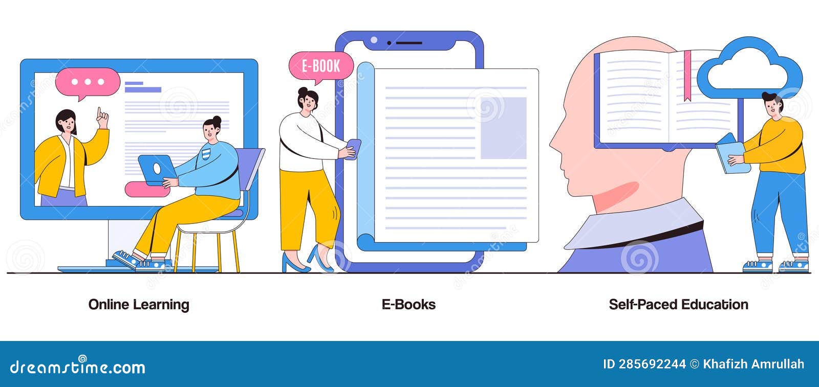 Online Learning, E-Books, Self-Paced Education Concept with Character ...