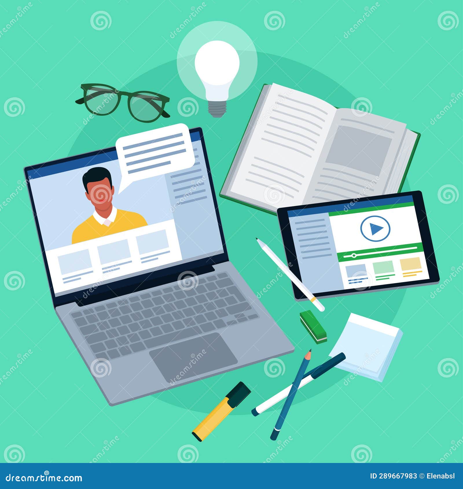 Online Learning and Education Concept Stock Illustration - Illustration ...