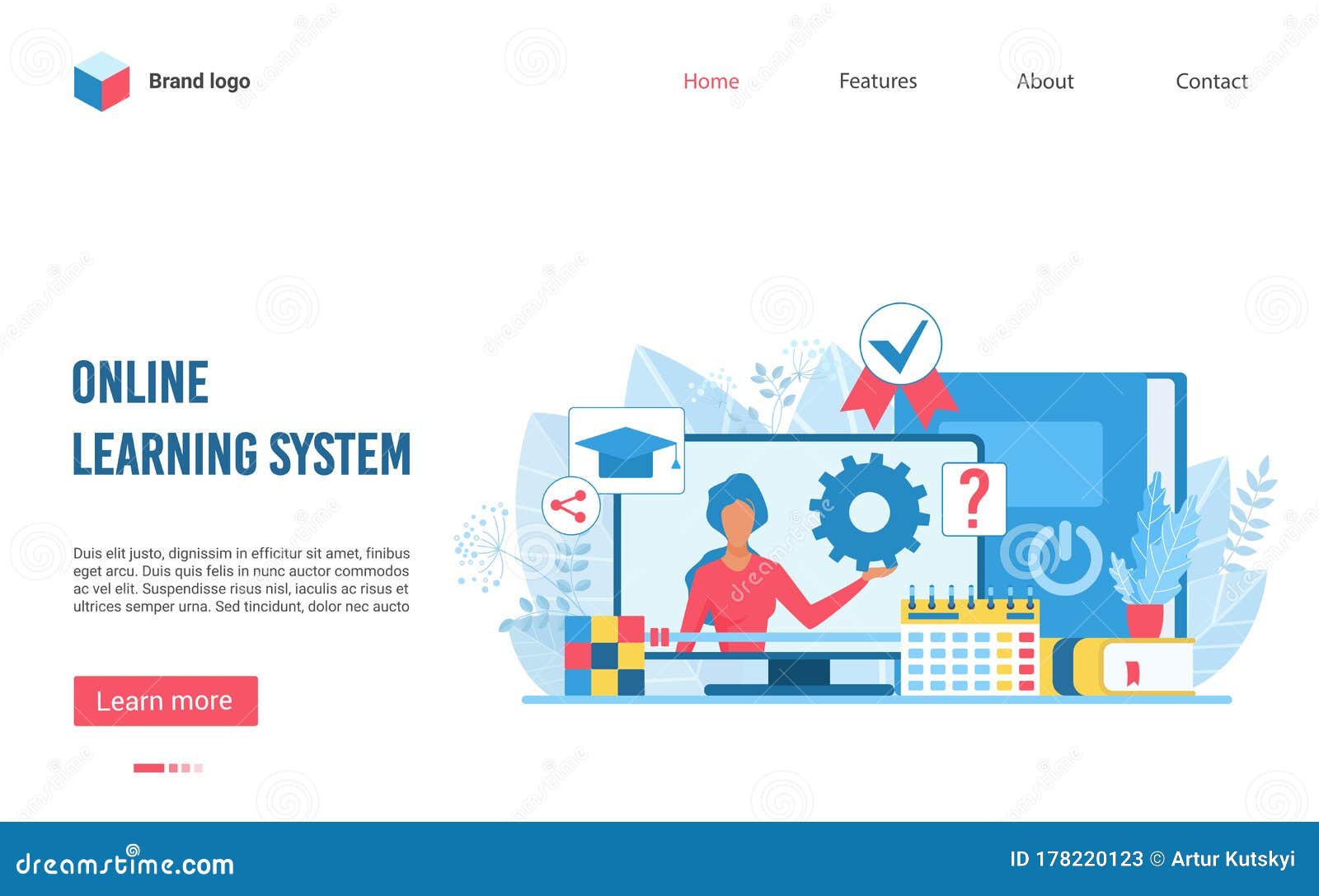 Online Learning Educational System Flat Vector Illustration Landing ...