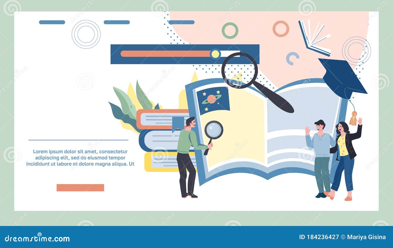 Online Learning and Elearning Banner with Tiny People and Books. T ...