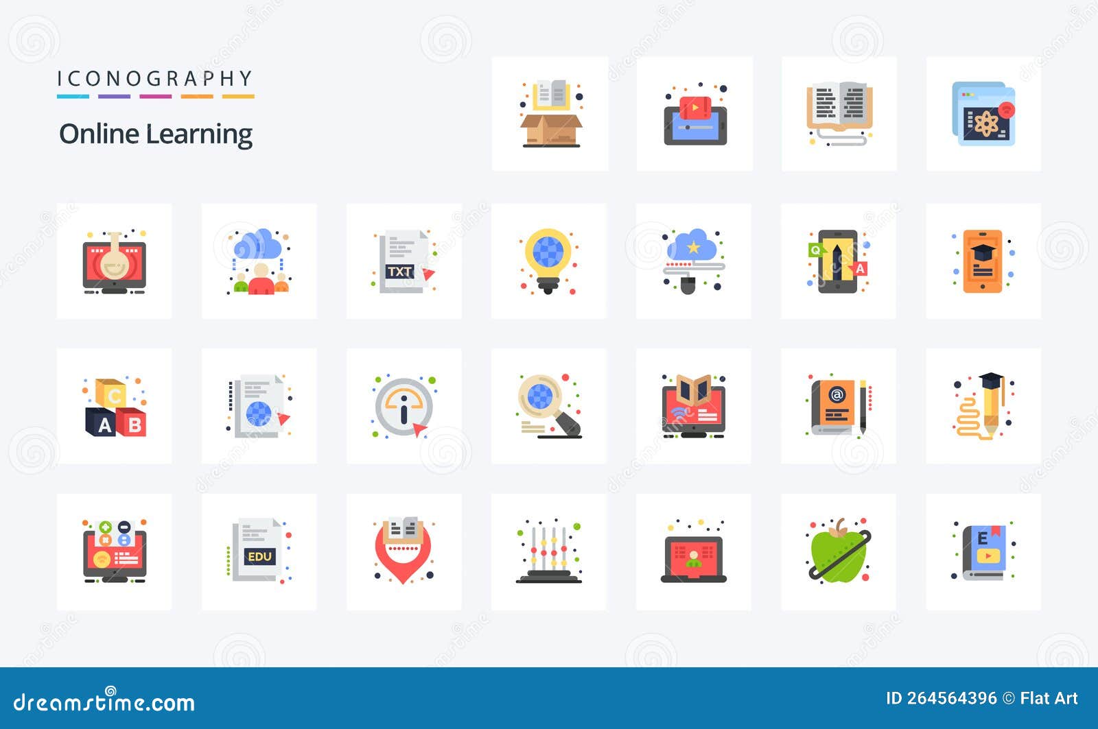 25 Online Learning Flat Color Icon Pack Stock Vector - Illustration of light, learning: 264564396