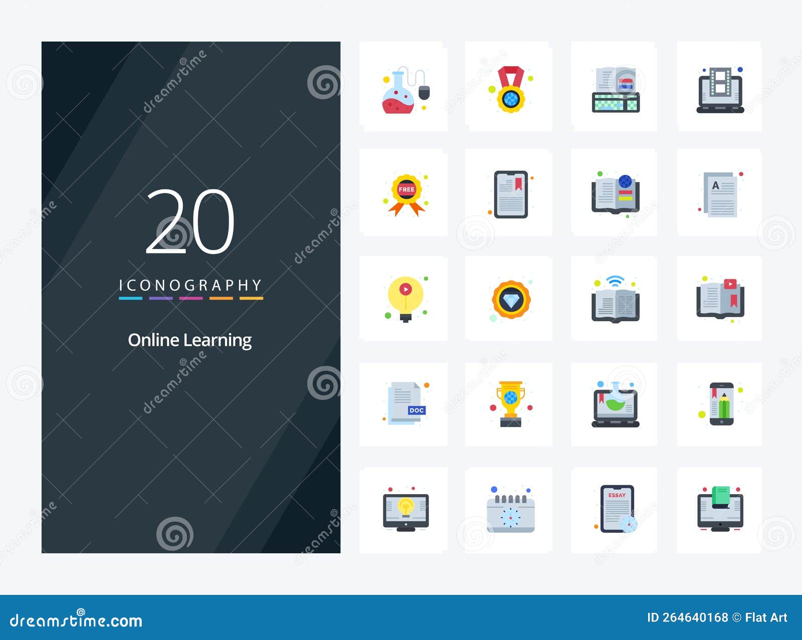 20 Online Learning Flat Color Icon for Presentation. Vector Icons ...
