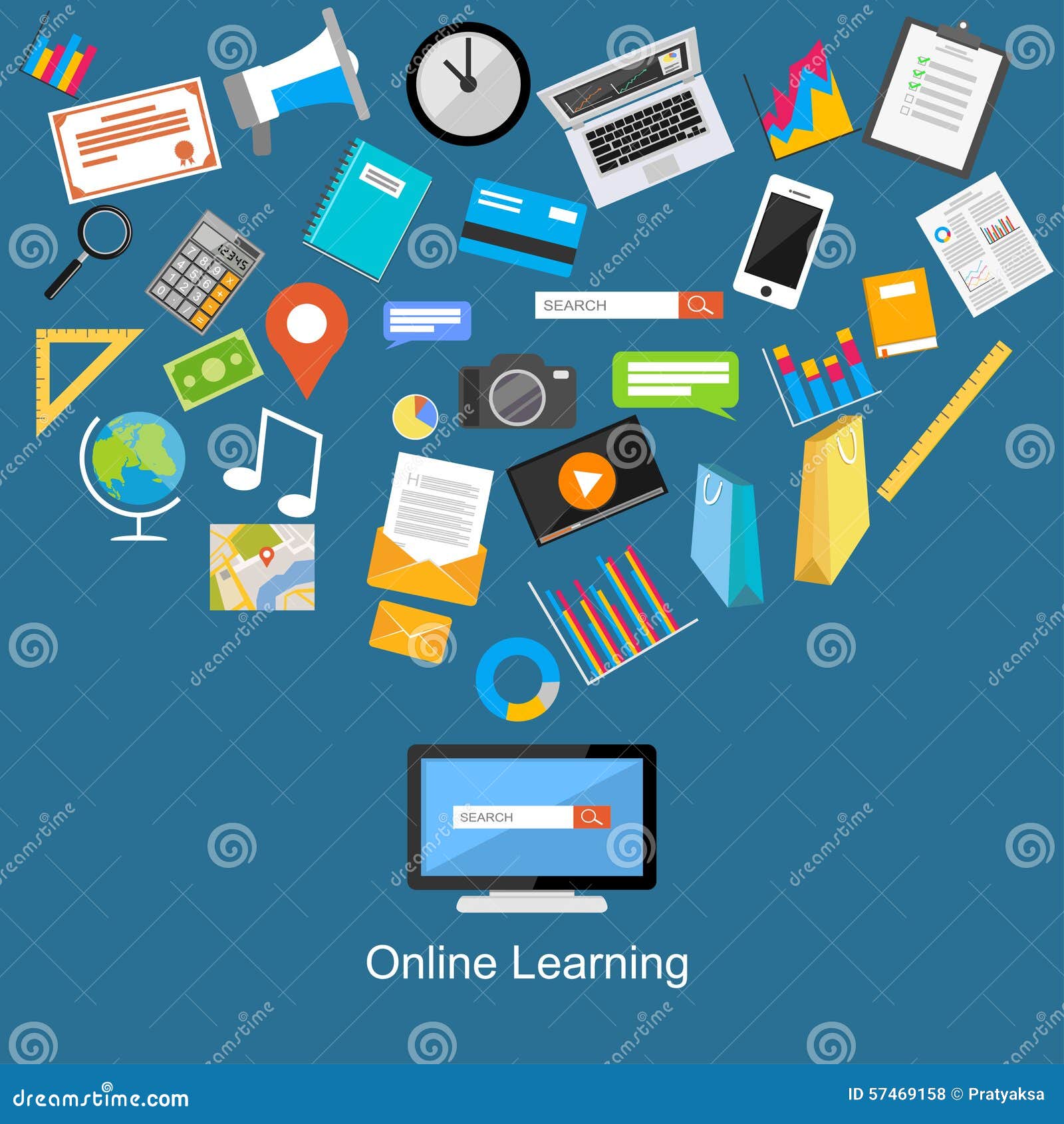 Online Learning Flat Design Illustration. Stock Vector - Illustration ...