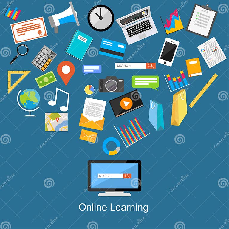 Online Learning Flat Design Illustration. Stock Vector - Illustration ...