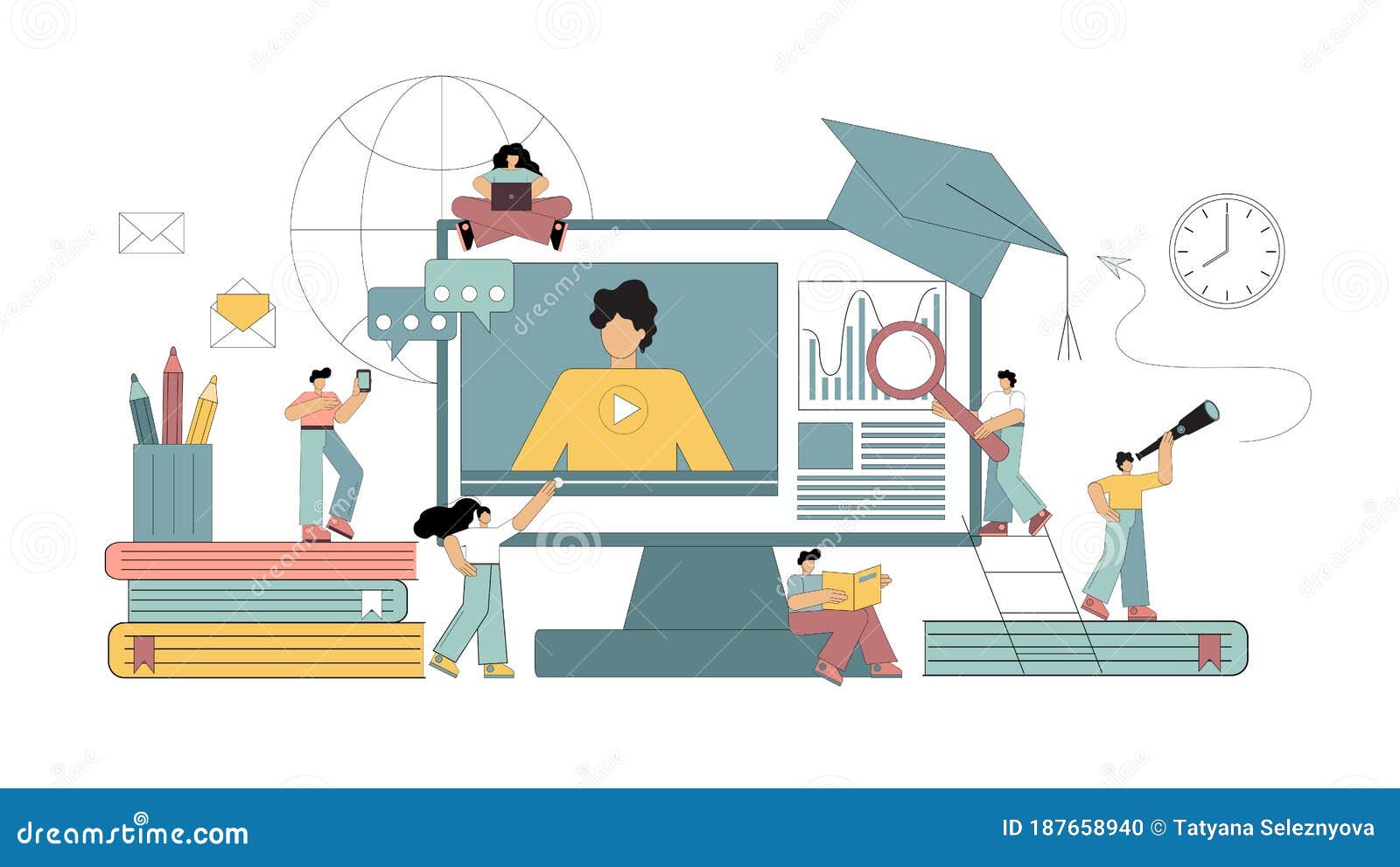 Online Learning at Home, E-learning Concept Stock Vector - Illustration ...