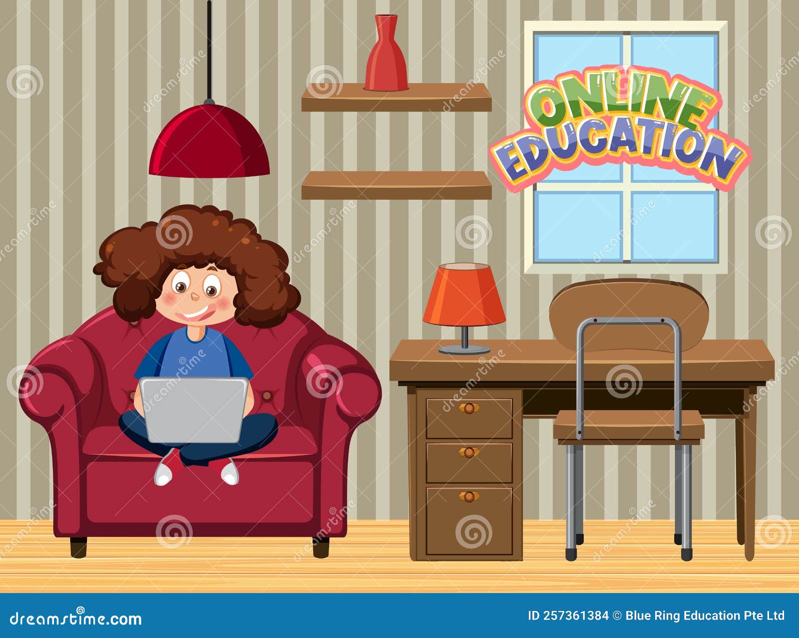 Online learning at home stock vector. Illustration of eps10 - 257361384