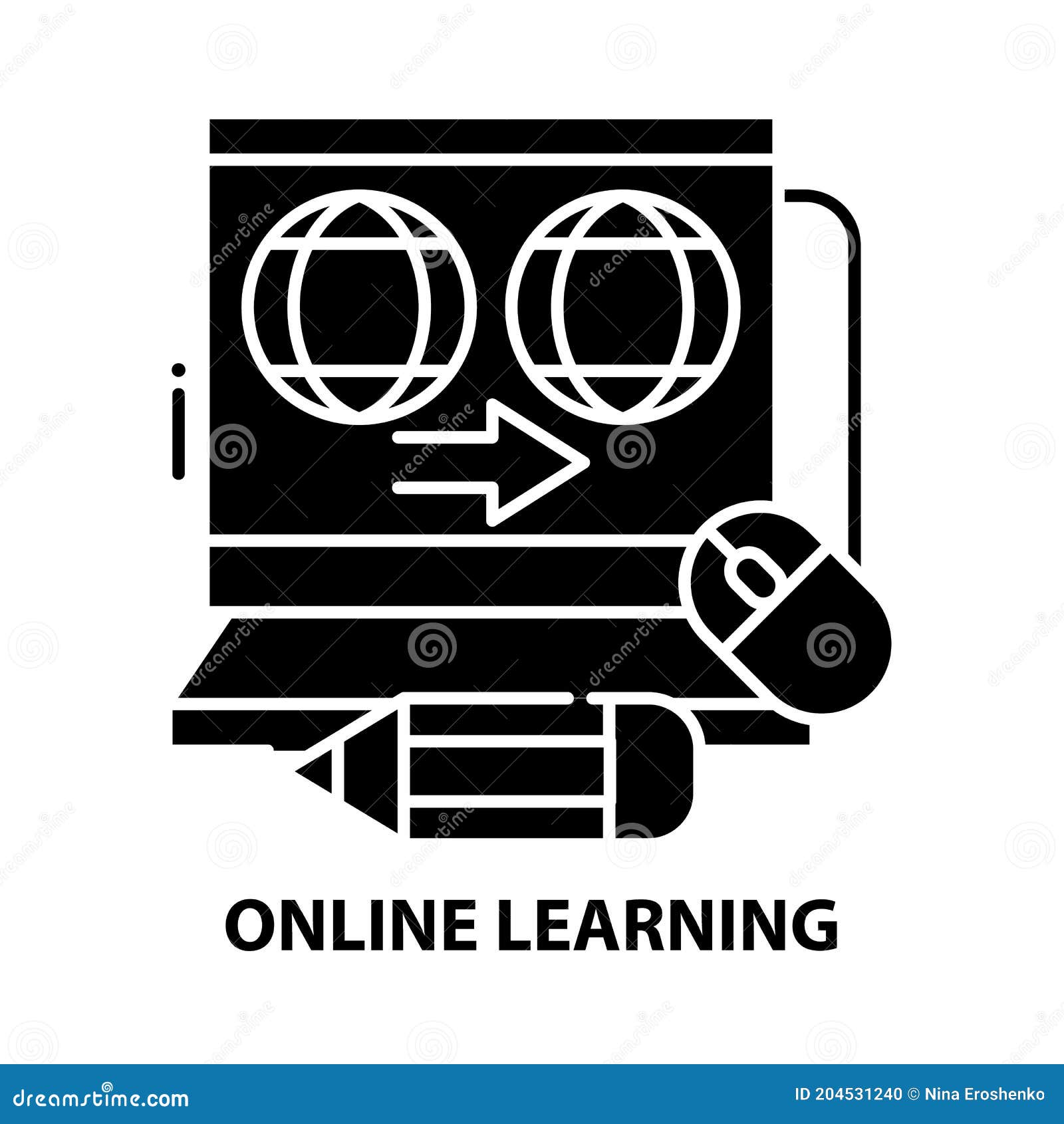 Online Learning Icon, Black Vector Sign with Editable Strokes, Concept ...