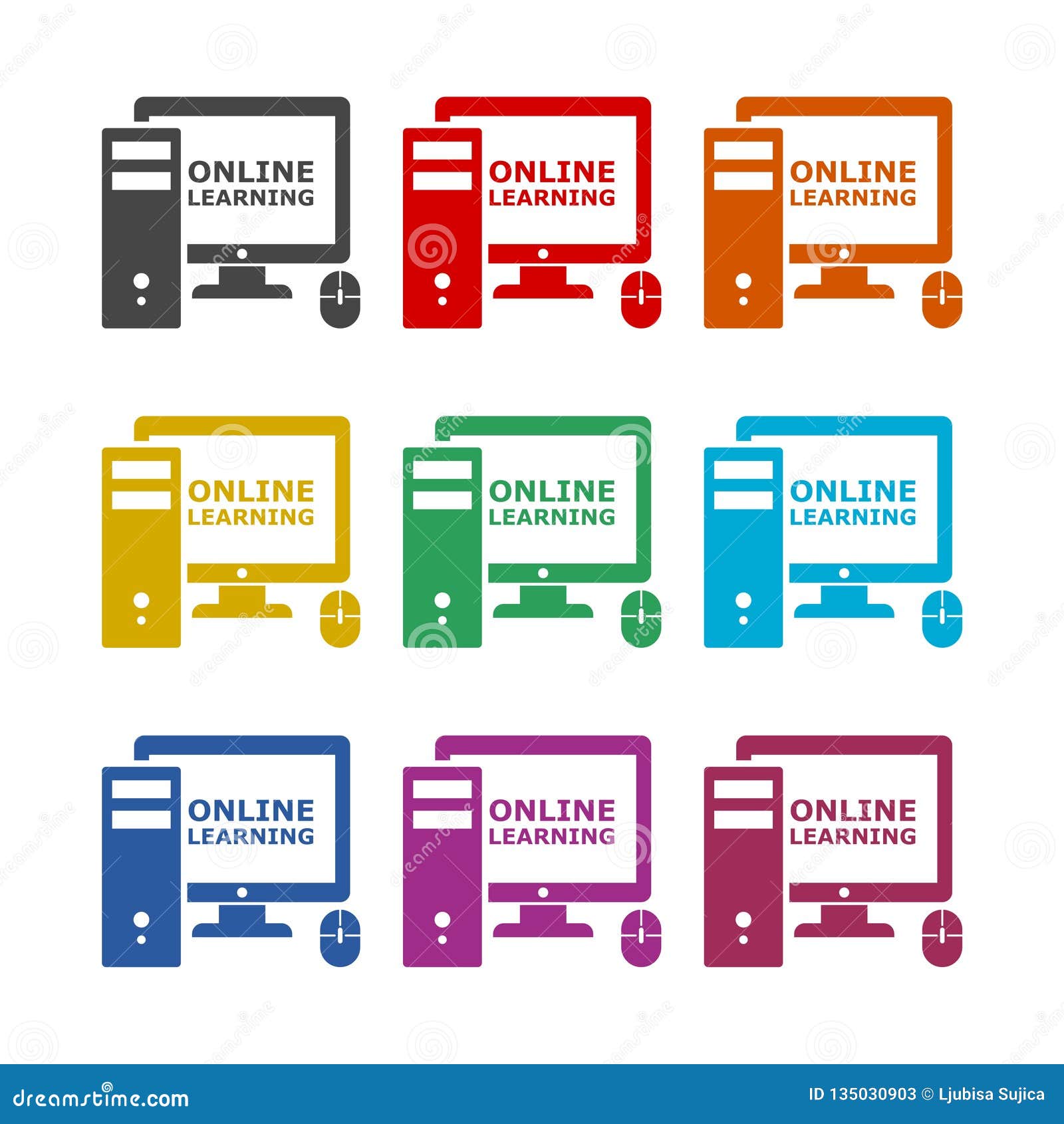 Online Learning Icon or Logo, Color Set Stock Vector - Illustration of ...