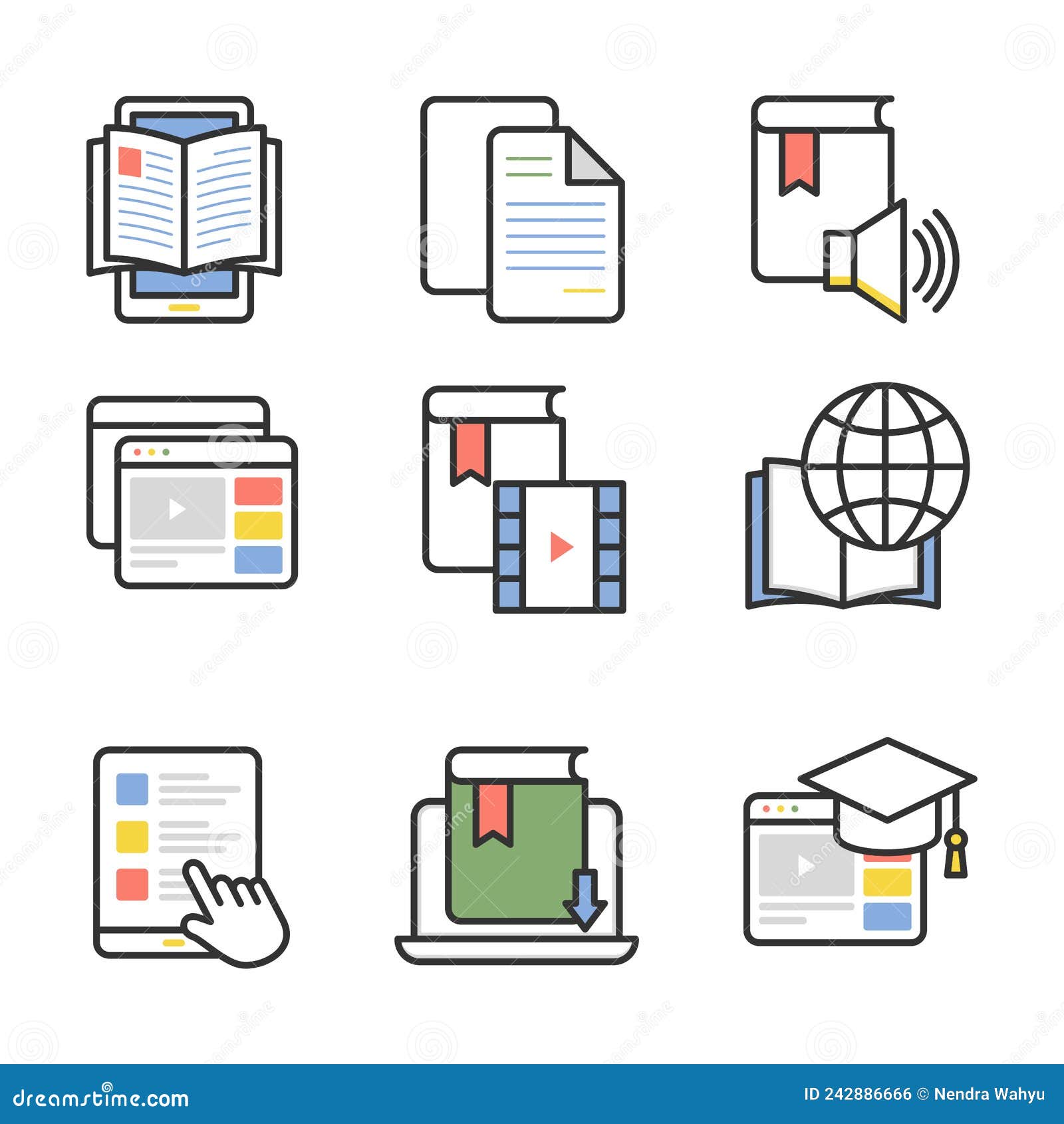 Online Learning Icon Set in Outlined Color Style Stock Vector ...