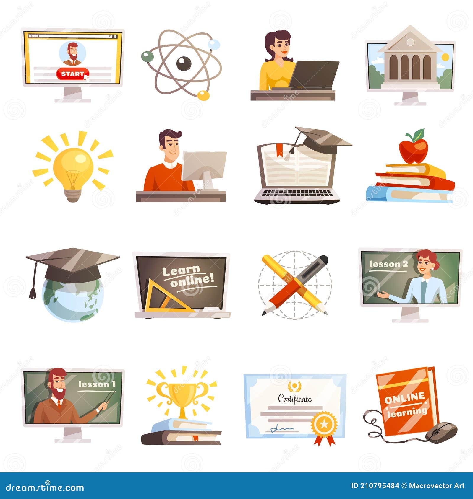 Online Learning Icons Set stock vector. Illustration of diploma - 210795484