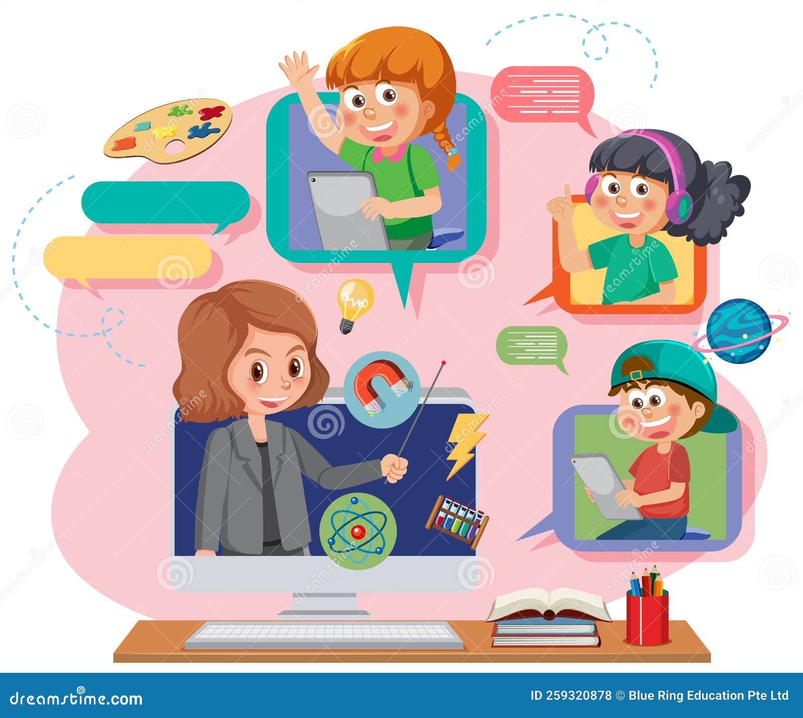 Online Learning Kids Vector Stock Vector - Illustration of childhood ...